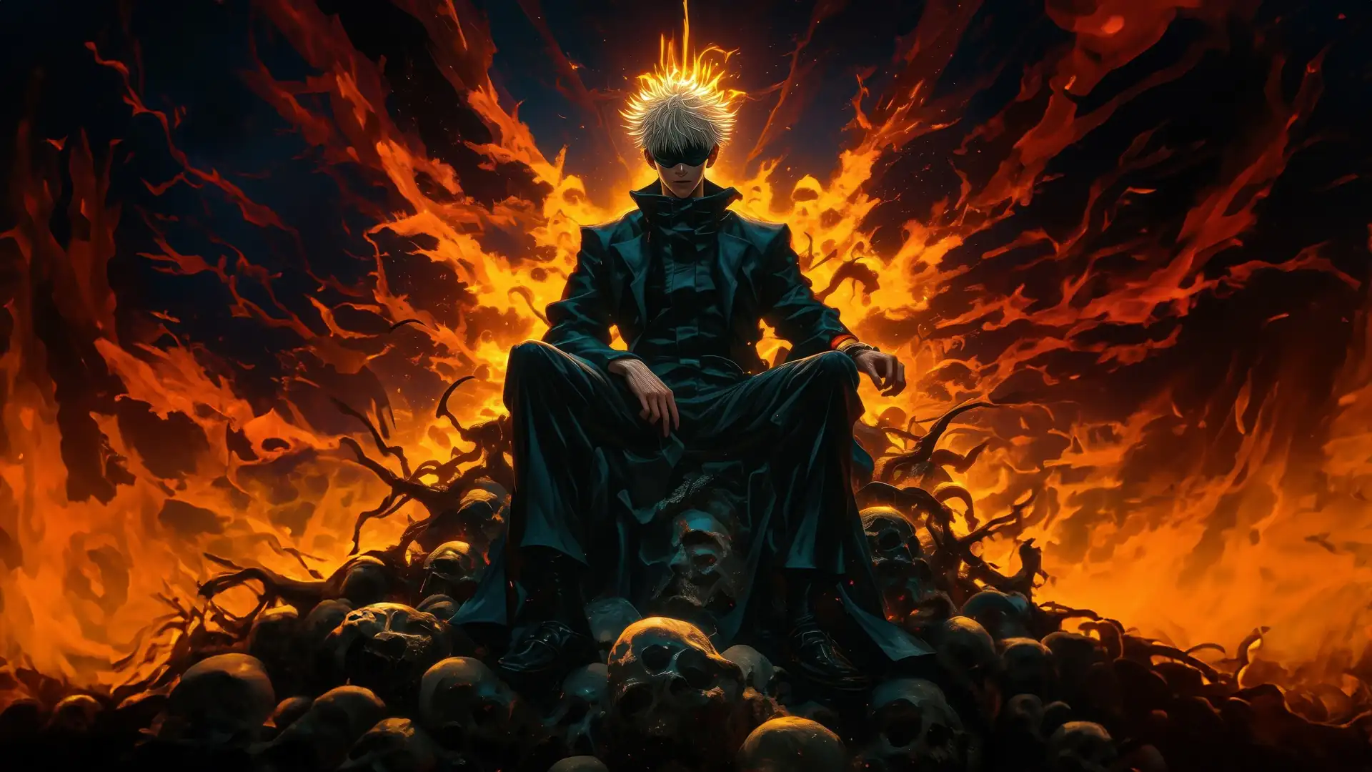 Gojo Satoru Flame Throne UHD Wallpaper | Jujutsu Kaisen Dark Power ...