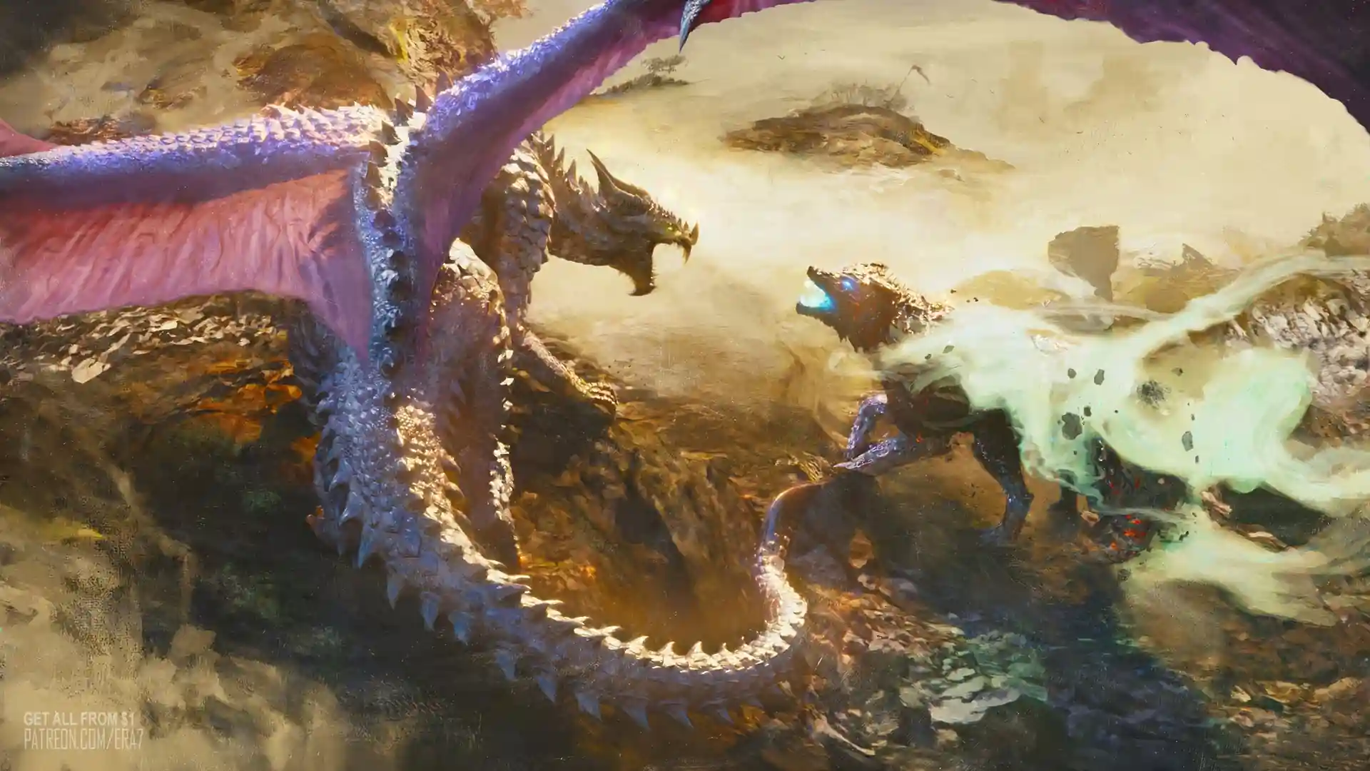 Epic Dragon vs Monster UHD Wallpaper | Fantasy Creature Battle Scene