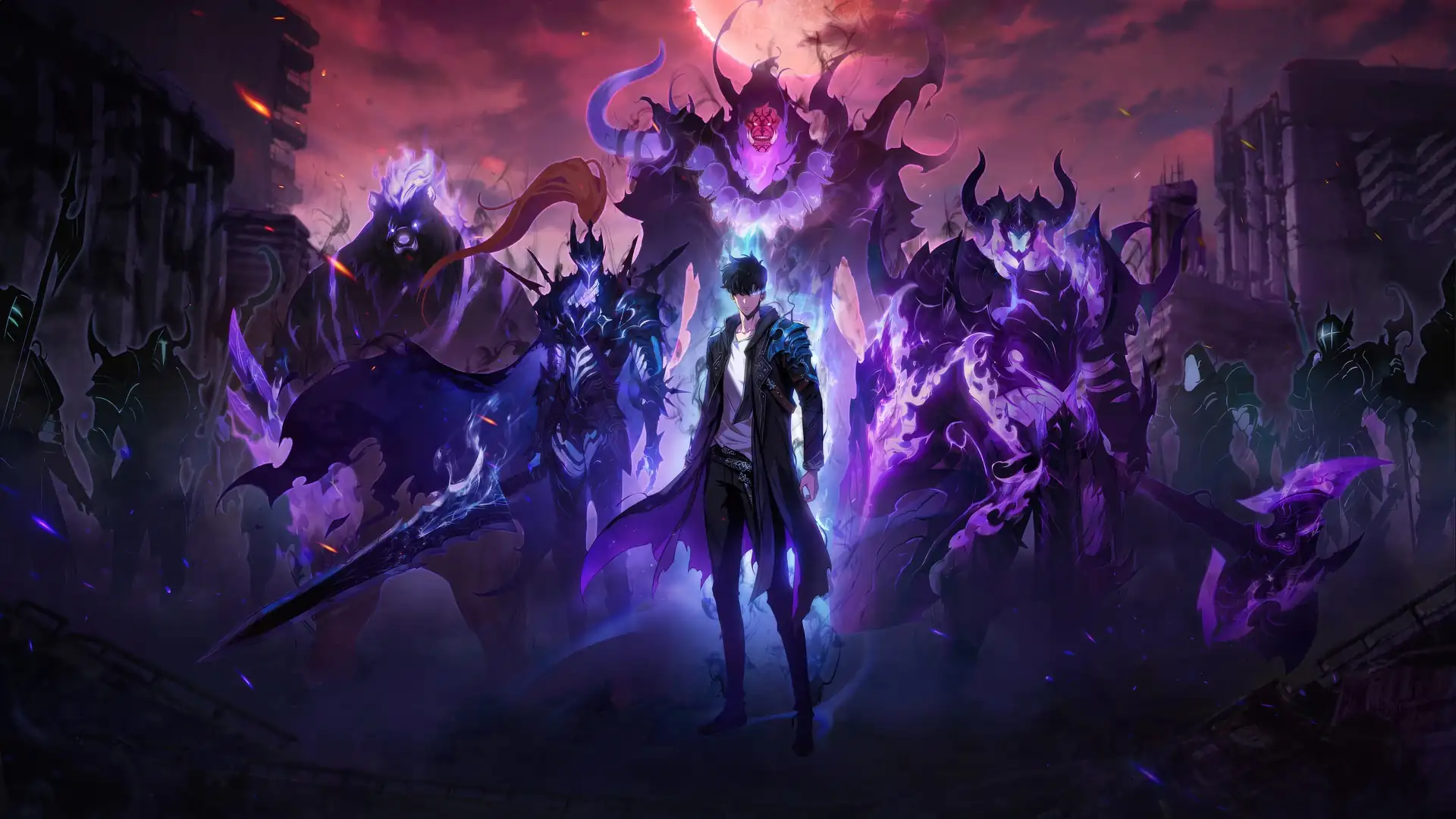 Jin Woo Shadow Monarch Aura UHD Wallpaper | Solo Leveling Dark Power Scene